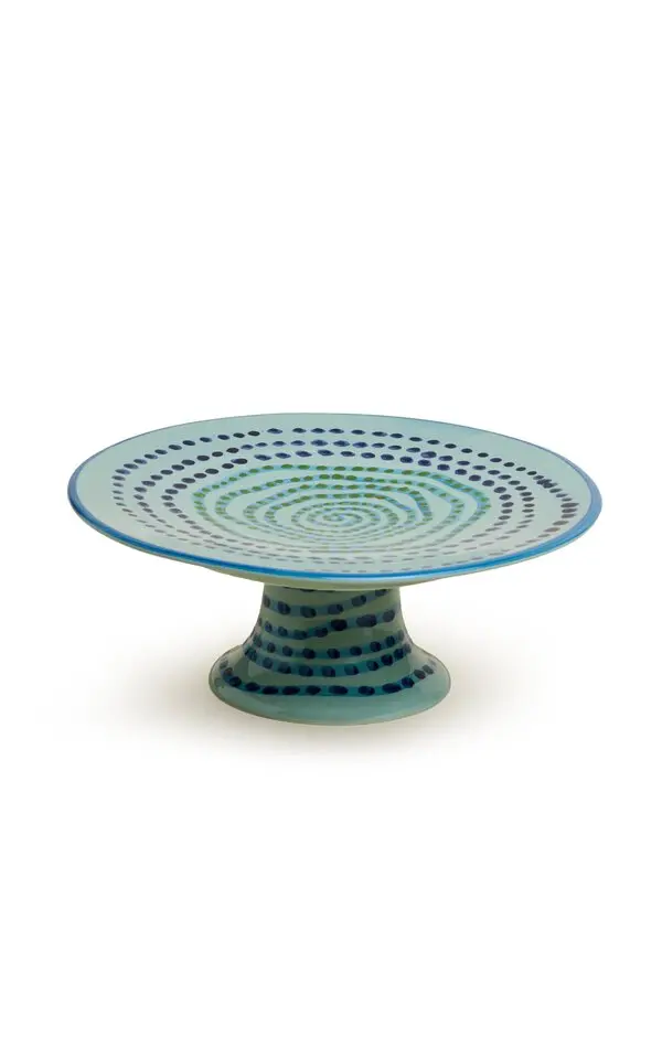 Tresse X Cafe Leandra; Hand Painted Pie Serving Platter - Green