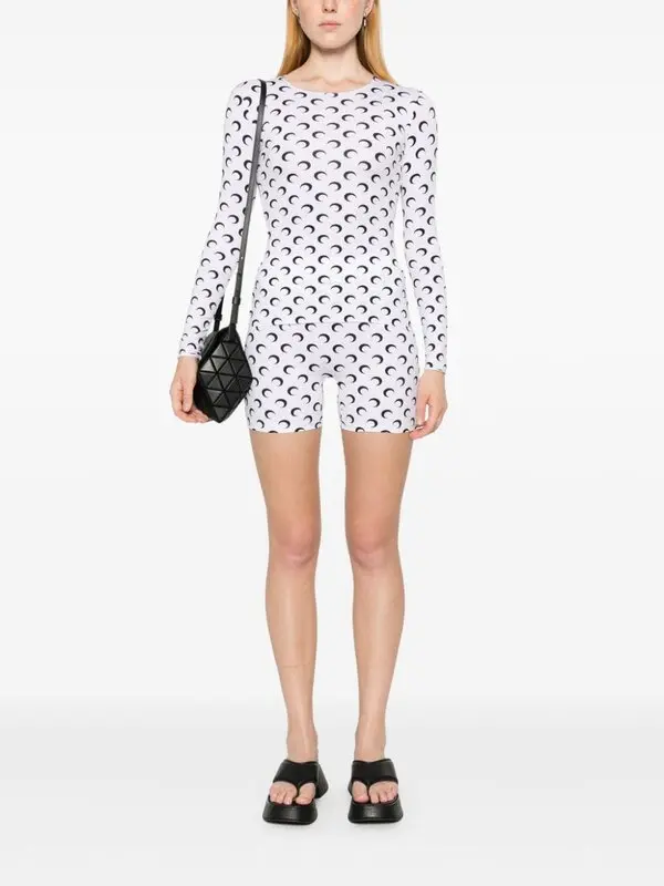 MARINE SERRE Crescent Moon Print Jersey Mini Shorts - White