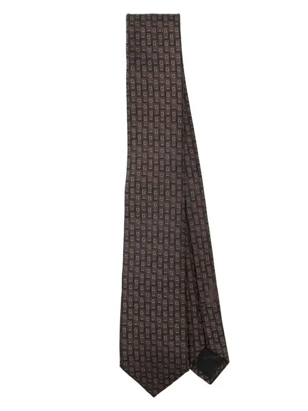 FERRAGAMO Gancini-jacquard Neck Tie - Brown