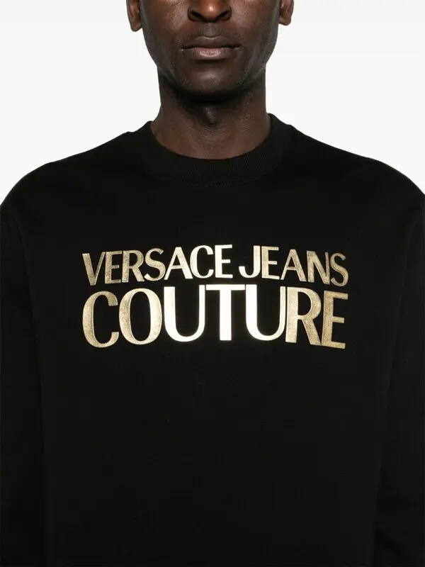 Versace Cotton Sweatshirt With Raised Logo - Black