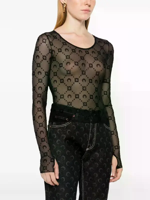 MARINE SERRE Flocked-monogram Crop Top - Black