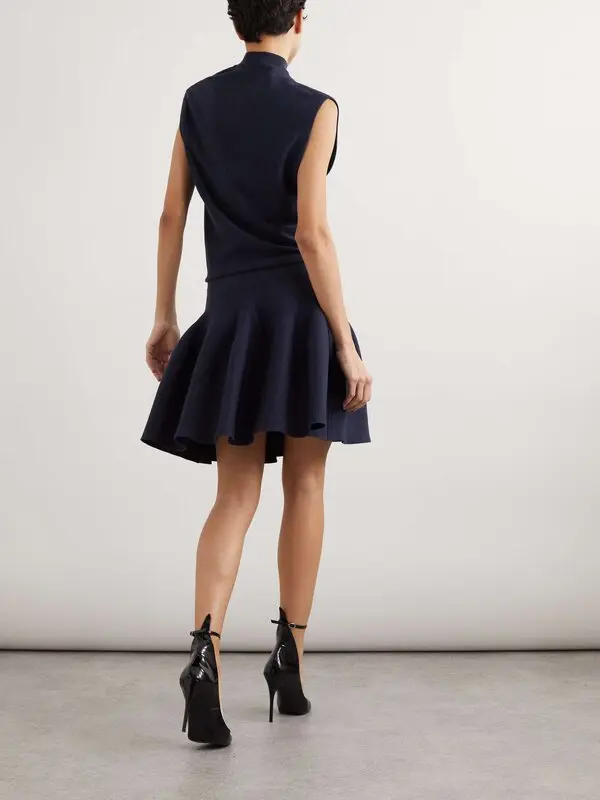 Alaïa Pleated Wool-blend Mini Dress - Navy