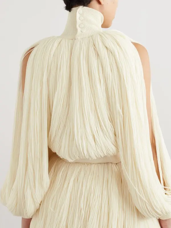 Alaïa Fringed Wool-blend Turtleneck Top - White