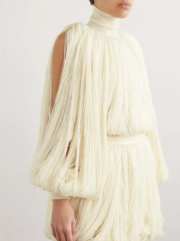 Alaïa Fringed Wool-blend Turtleneck Top - White