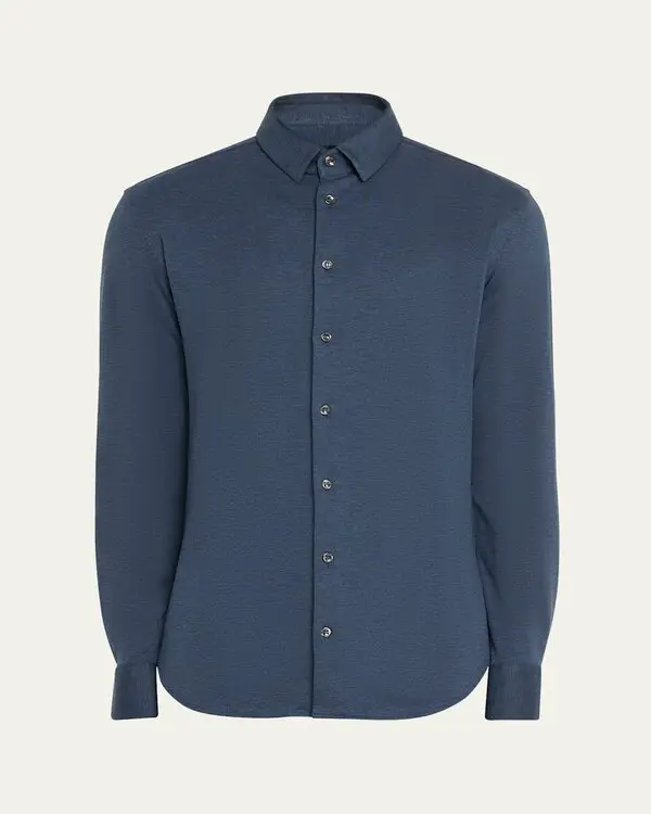 Giorgio Armani Solid Cotton Stretch Sport Shirt - Dark Blue