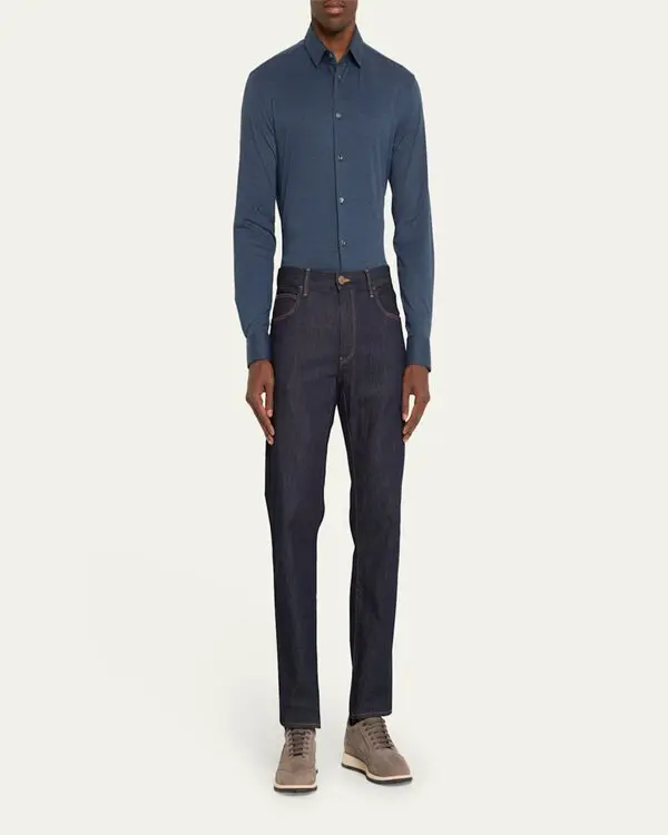 Giorgio Armani Solid Cotton Stretch Sport Shirt - Dark Blue