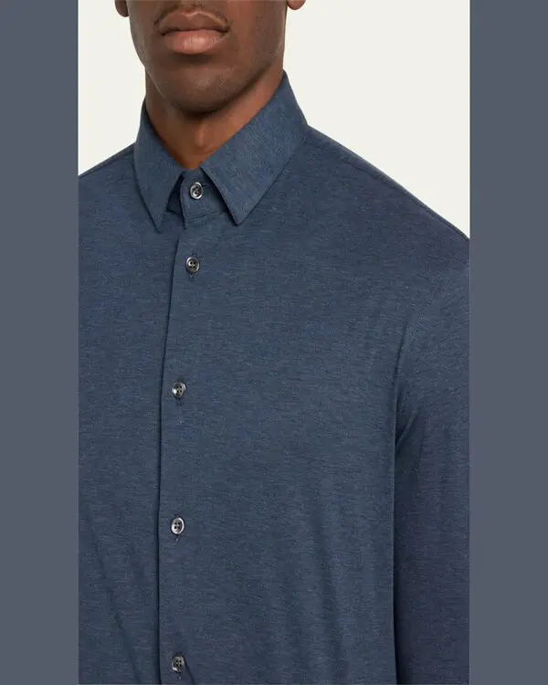 Giorgio Armani Solid Cotton Stretch Sport Shirt - Dark Blue