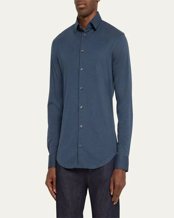 Giorgio Armani Solid Cotton Stretch Sport Shirt - Dark Blue