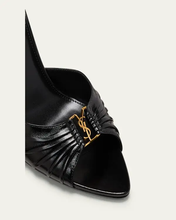 Saint Laurent Babylone Ruched Leather Mule Sandals - Black