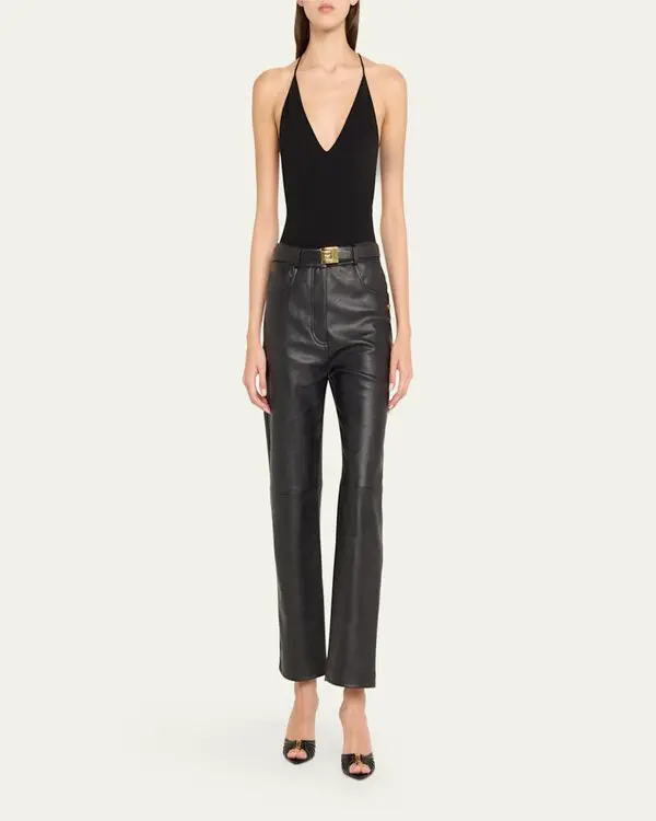 Saint Laurent Babylone Ruched Leather Mule Sandals - Black