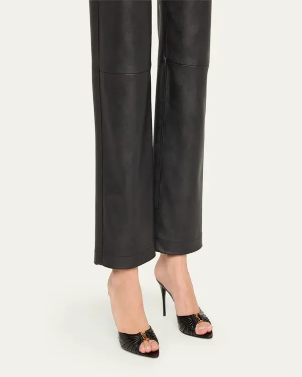 Saint Laurent Babylone Ruched Leather Mule Sandals - Black