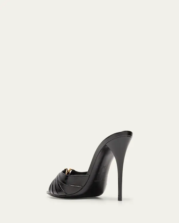 Saint Laurent Babylone Ruched Leather Mule Sandals - Black