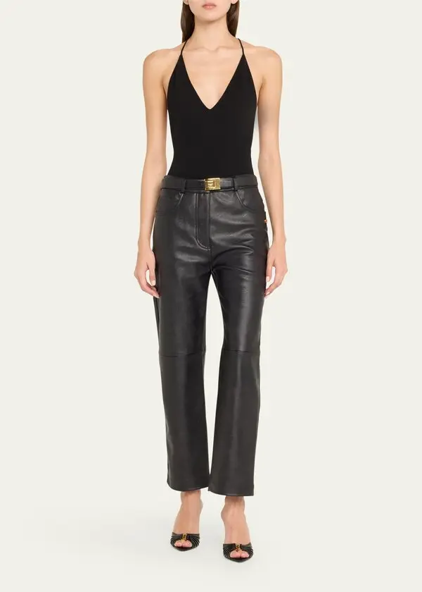 Saint Laurent Babylone Ruched Leather Mule Sandals - Black