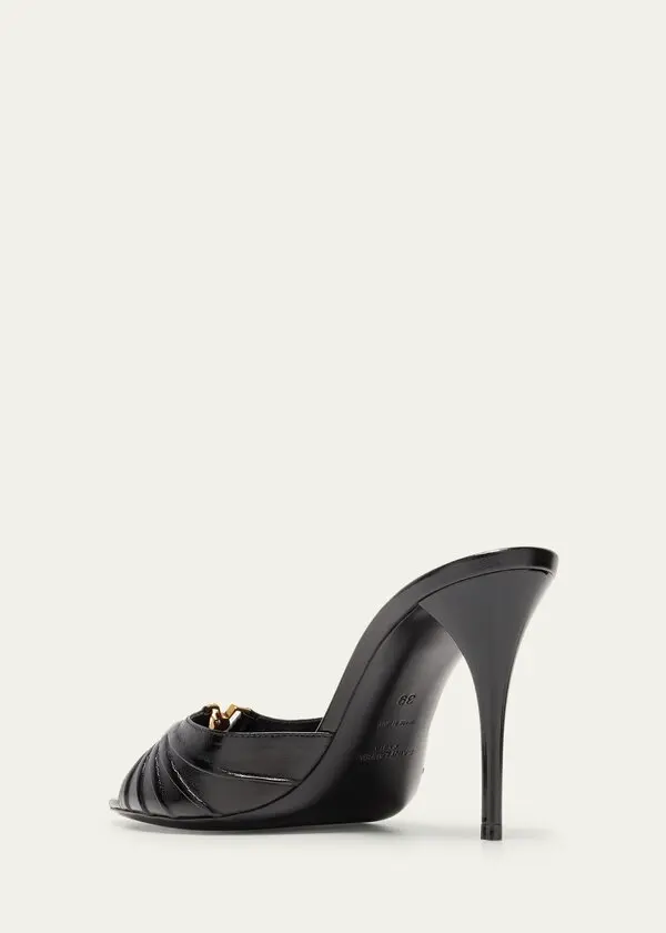 Saint Laurent Babylone Ruched Leather Mule Sandals - Black