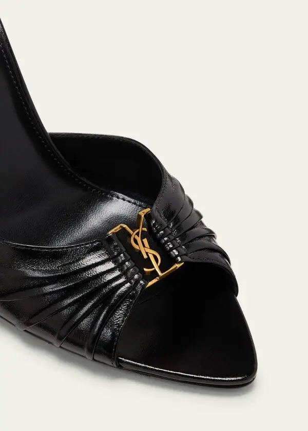 Saint Laurent Babylone Ruched Leather Mule Sandals - Black