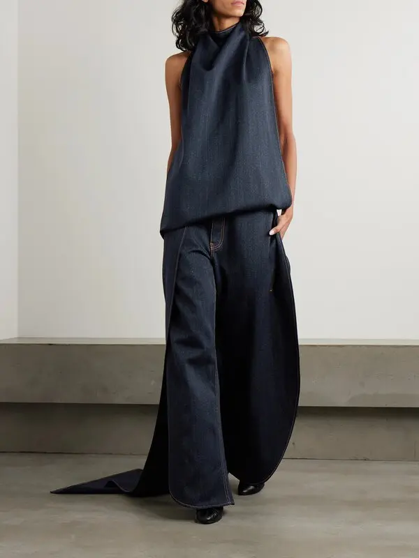 Alaïa Layered Wide-leg Jeans - Blue