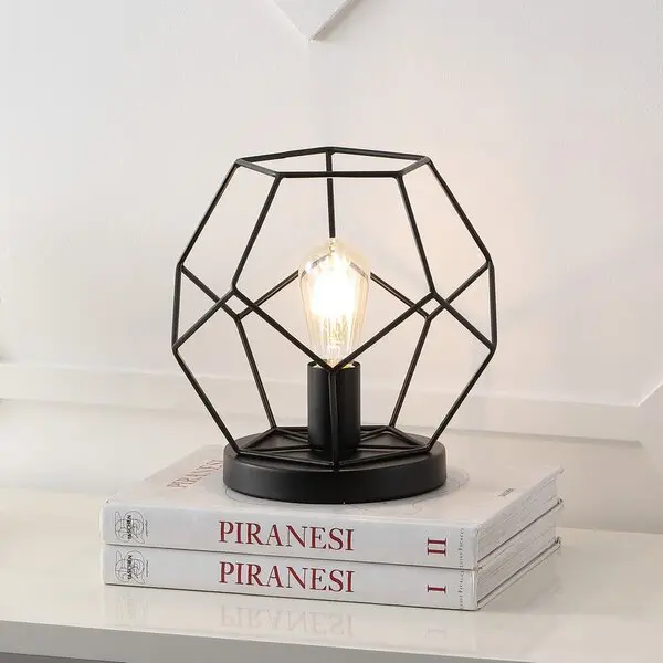 JONATHAN Y James Midcentury Glam Metal Geometric Led Table Lamp - Jet Black