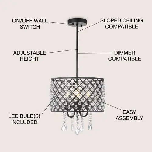 JONATHAN Y Gigi Metal/crystal Adjustable Led Drop Chandelier
