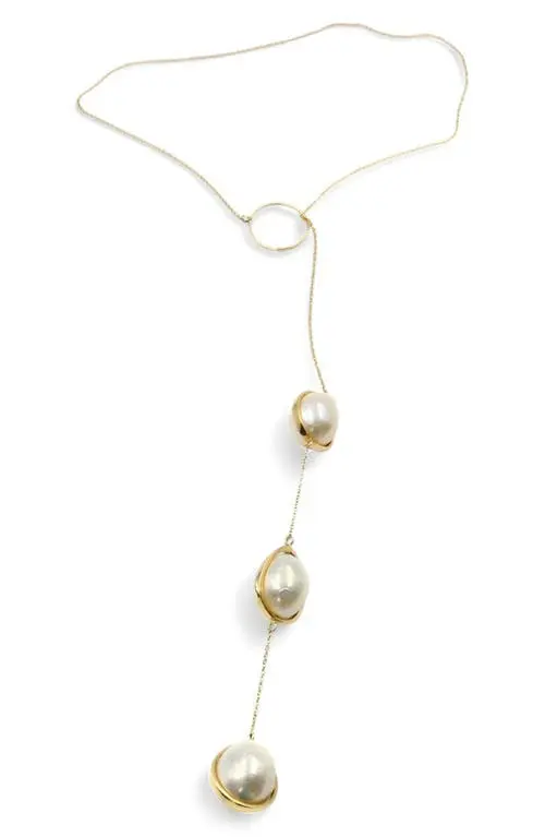 LESLIE PAIGE Freshwater Pearl Lariat Necklace - Yellow Gold/pearl