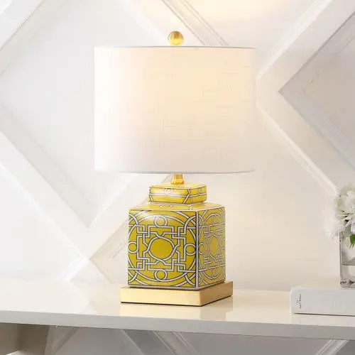 JONATHAN Y Catherine Ceramic/metal Ginger Jar Led Table Lamp - Yellow/white