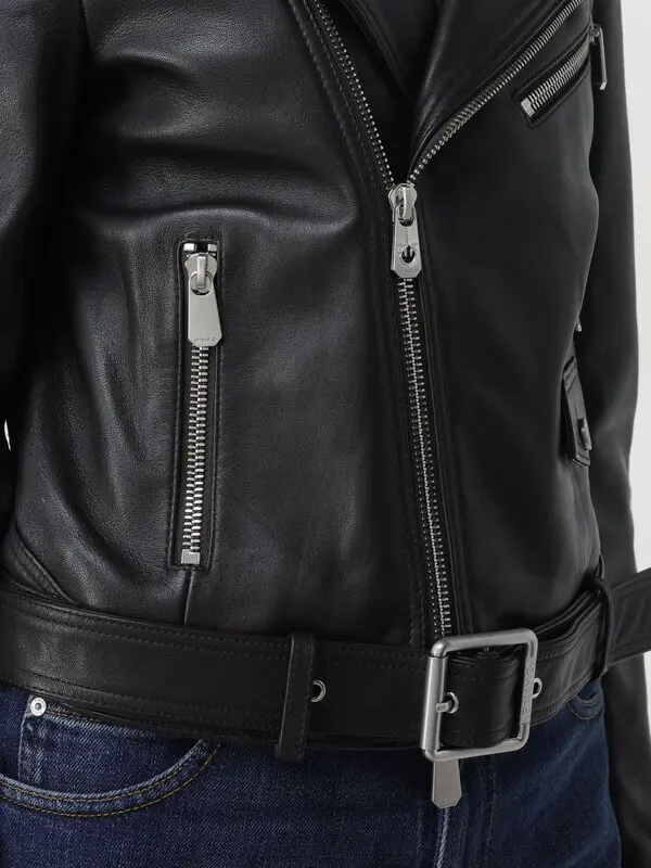 Pinko Leather Biker Jacket - Brown