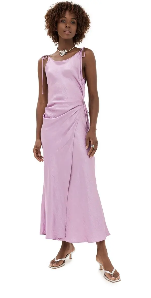 Acne Studios Satin Self-Tie Long Dress Lilac Purple Editorialist