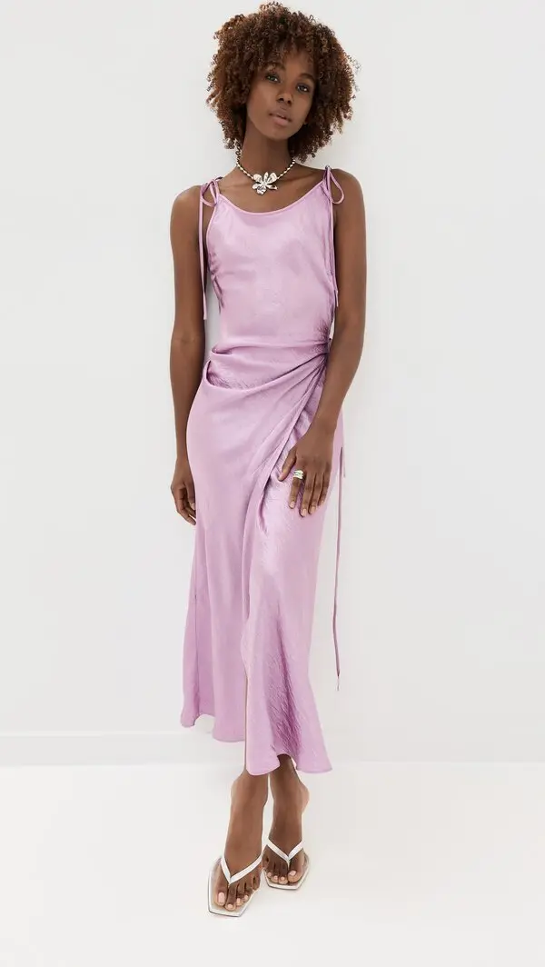 Acne Studios Satin Self-Tie Long Dress Lilac Purple Editorialist