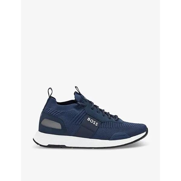 BOSS Logo-embossed Mesh And Suede Low-top Trainers