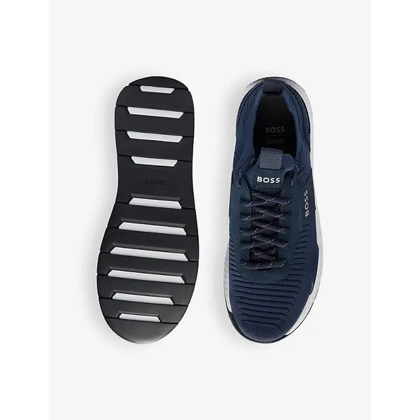 BOSS Logo-embossed Mesh And Suede Low-top Trainers