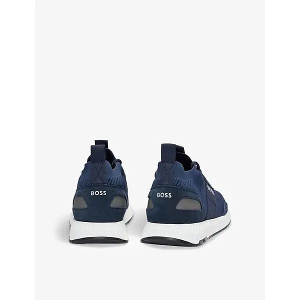 BOSS Logo-embossed Mesh And Suede Low-top Trainers