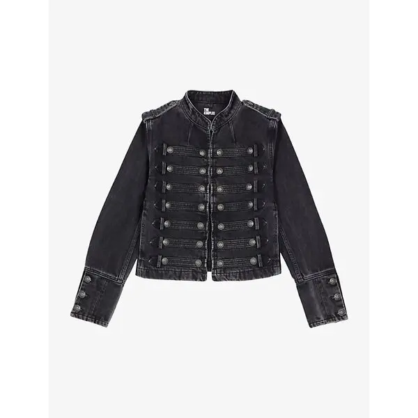 The Kooples Button-embellished Denim Jacket - Black Washed