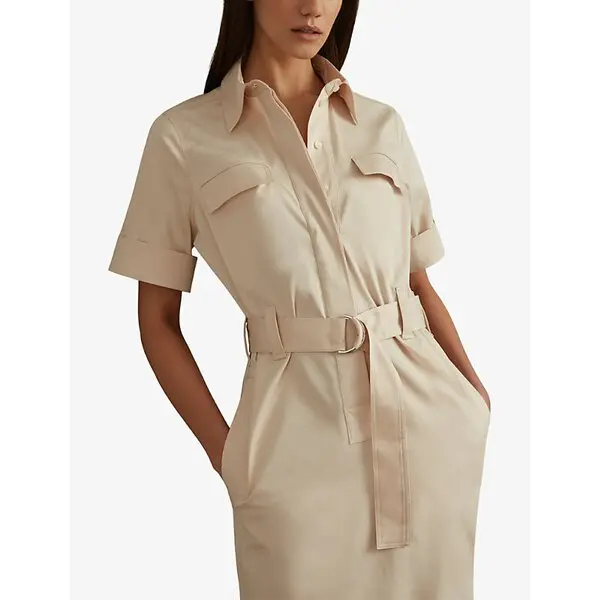 Aimie Utility Stretch Cotton-blend Midi Dress - Stone