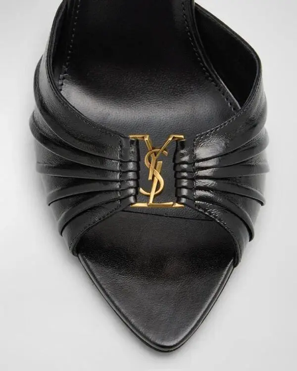 Saint Laurent Babylone Ruched Leather Mule Sandals - Black