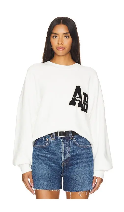 ANINE BING Miles Letterman Sweatshirt - Off White