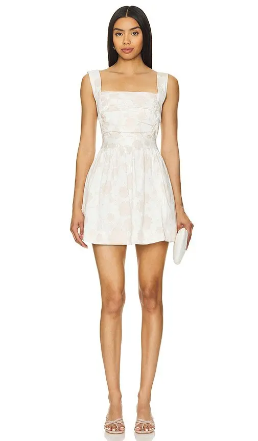 Free People Strappy Square Neck Mini Dress With Adjustable Straps And Pockets - Ivory Combo