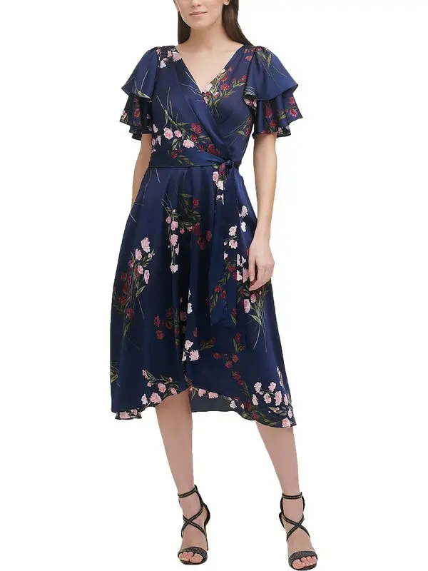 dkny women's floral cowlneck fit & flare midi dress Floral Midi Fit & Flare Dress | Fit and Flare main image 0