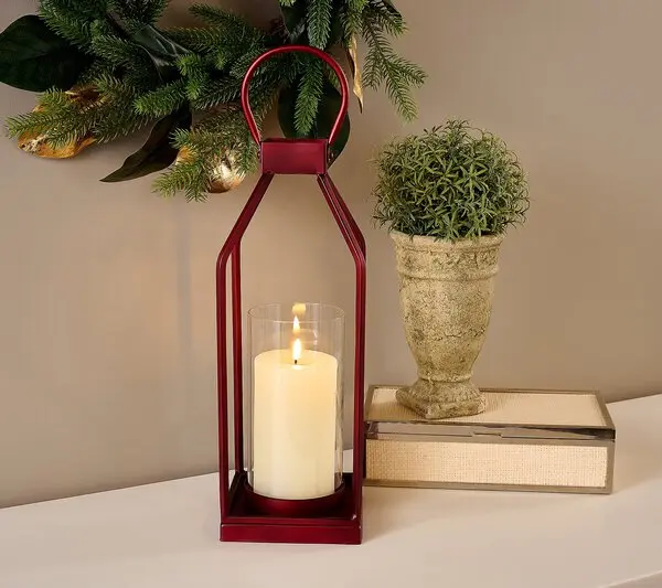 LWYA BY KIM GRAVEL 19 Metal Frame Lantern With Ribbed Candleby Kim Gravel - One-color