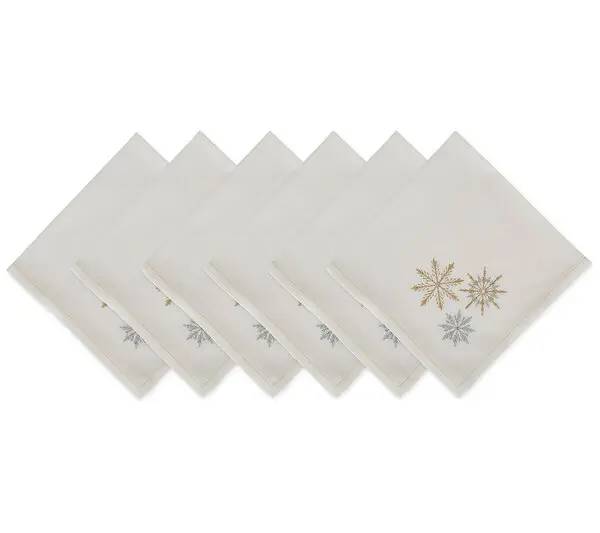 DESIGN IMPORTS Set/6 Sparkle Snowflakes Embroid Red Napkins - One-color