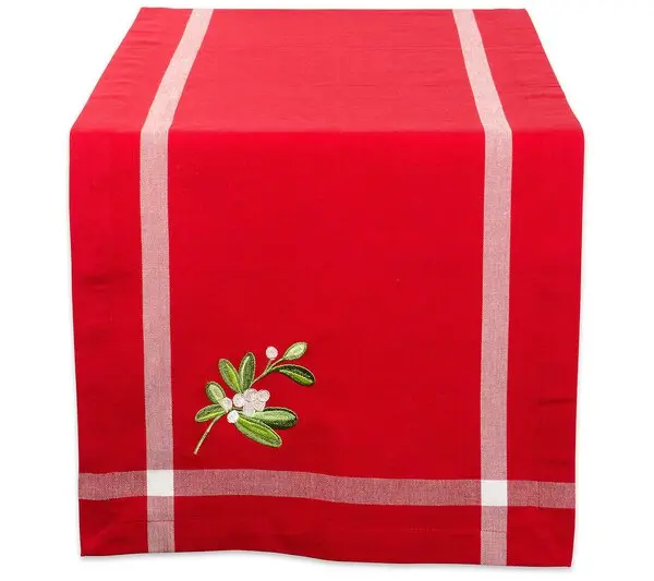 DESIGN IMPORTS Red Embroidered Mistletoe Table Nner 14x72 - One-color