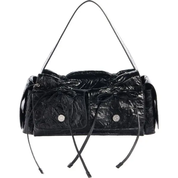 Acne Studios Multipocket Crinkled Leather Baguette - Black