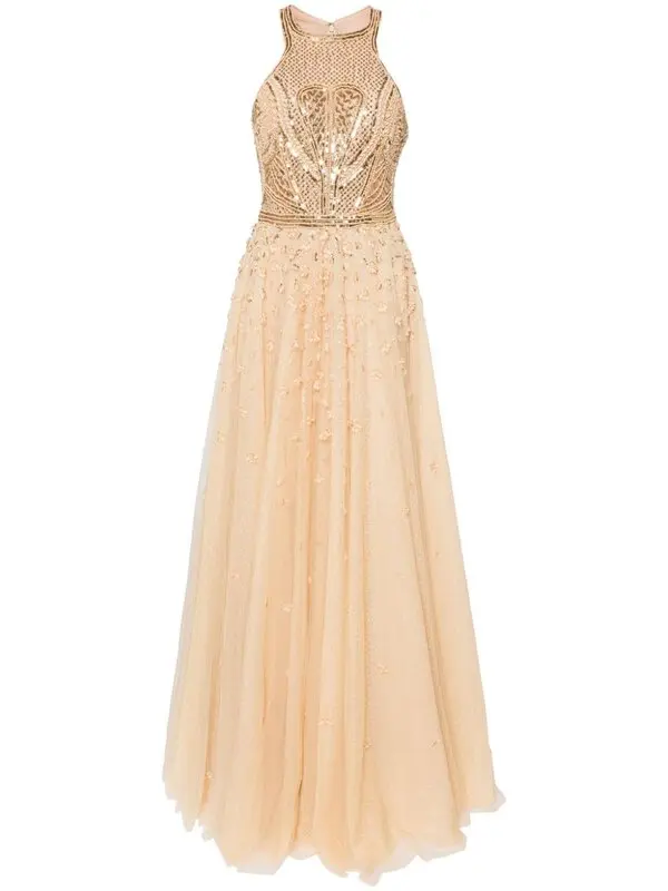 SAIID KOBEISY Beaded Halterneck Gown - Gold