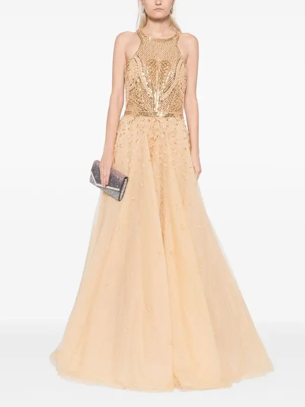 SAIID KOBEISY Beaded Halterneck Gown - Gold