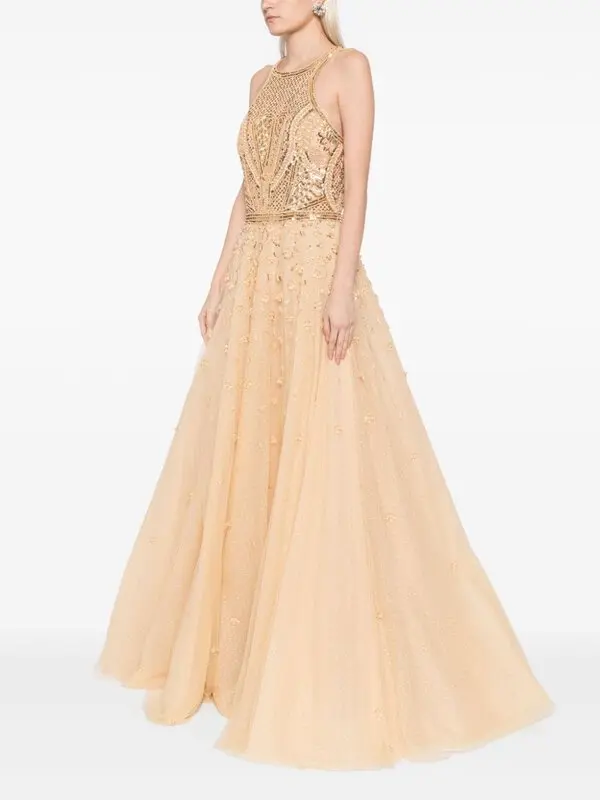 SAIID KOBEISY Beaded Halterneck Gown - Gold