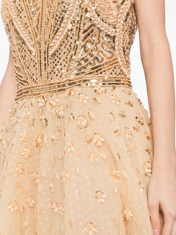 SAIID KOBEISY Beaded Halterneck Gown - Gold