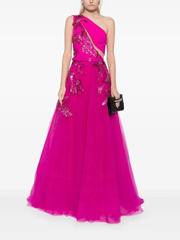 SAIID KOBEISY One-shoulder Beaded Gown