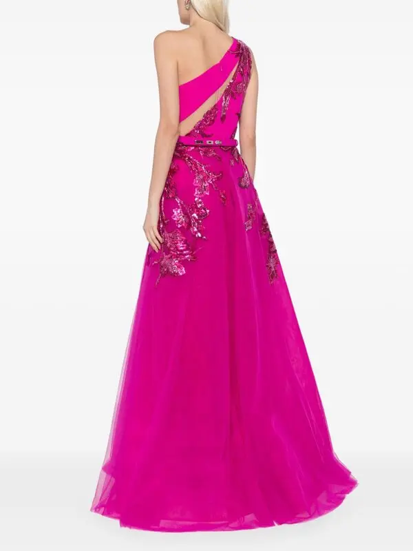SAIID KOBEISY One-shoulder Beaded Gown