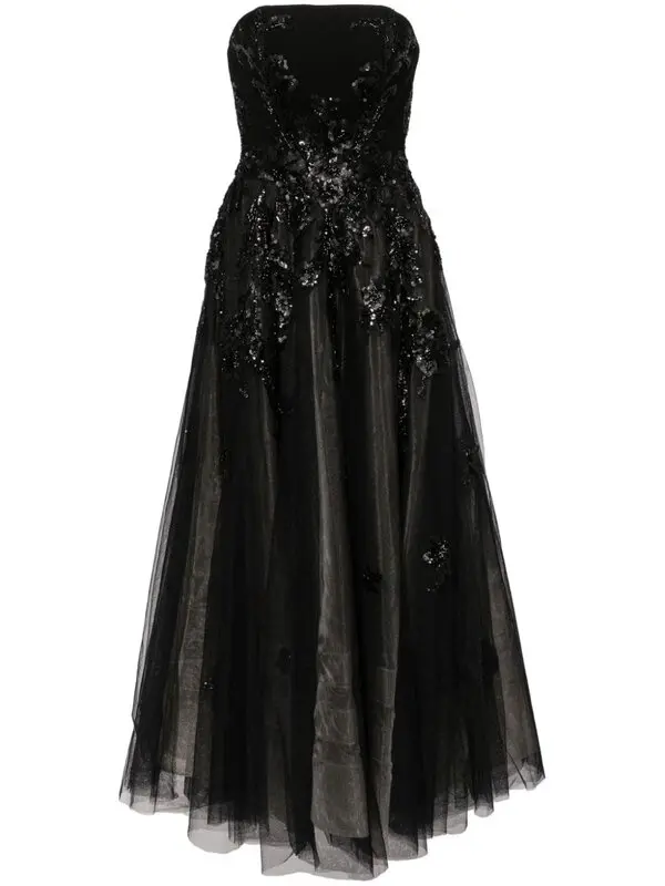 SAIID KOBEISY Beaded Tulle Strapless Gown - Black