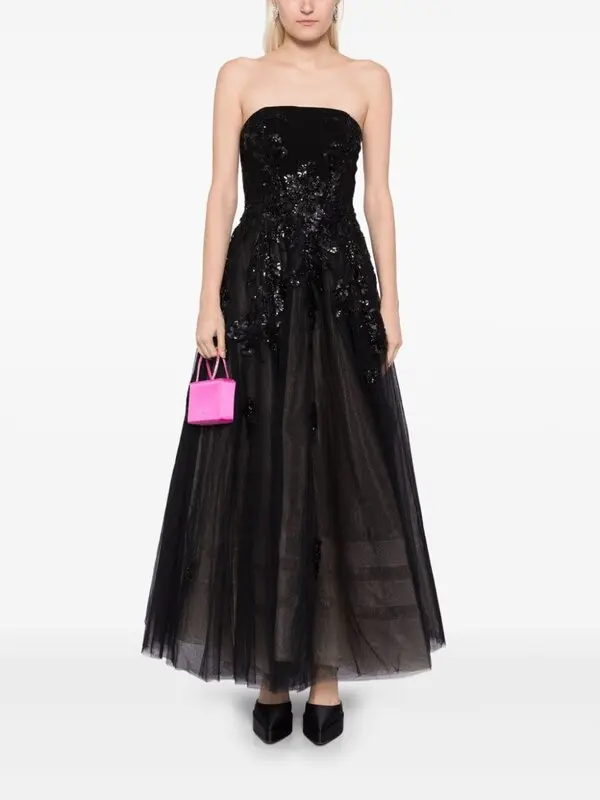 SAIID KOBEISY Beaded Tulle Strapless Gown - Black