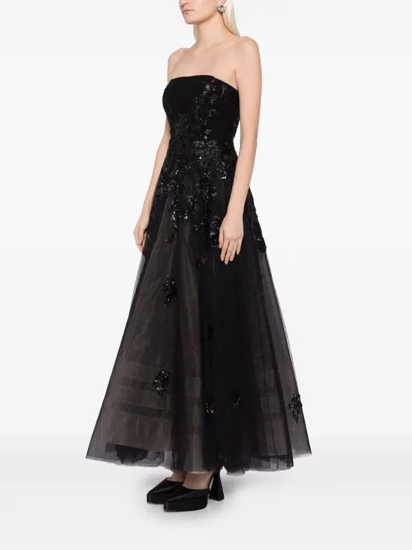 SAIID KOBEISY Beaded Tulle Strapless Gown - Black