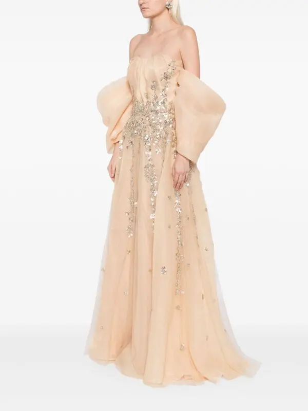 SAIID KOBEISY Off-shoulder Beaded Long Dress